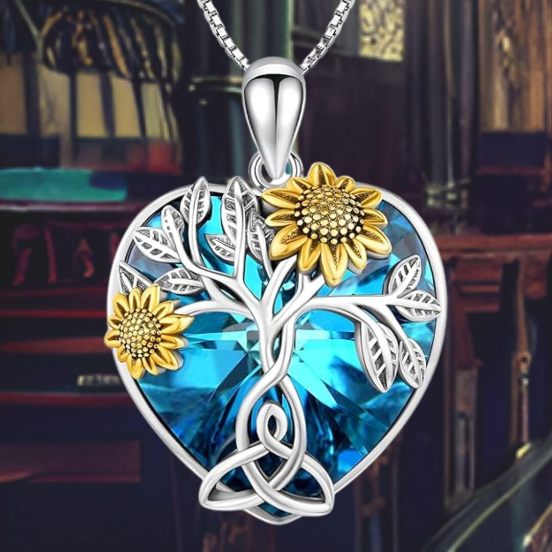 Celtic Knot Sunflower Necklace With Blue Crystal – Symbol of Vitality ...