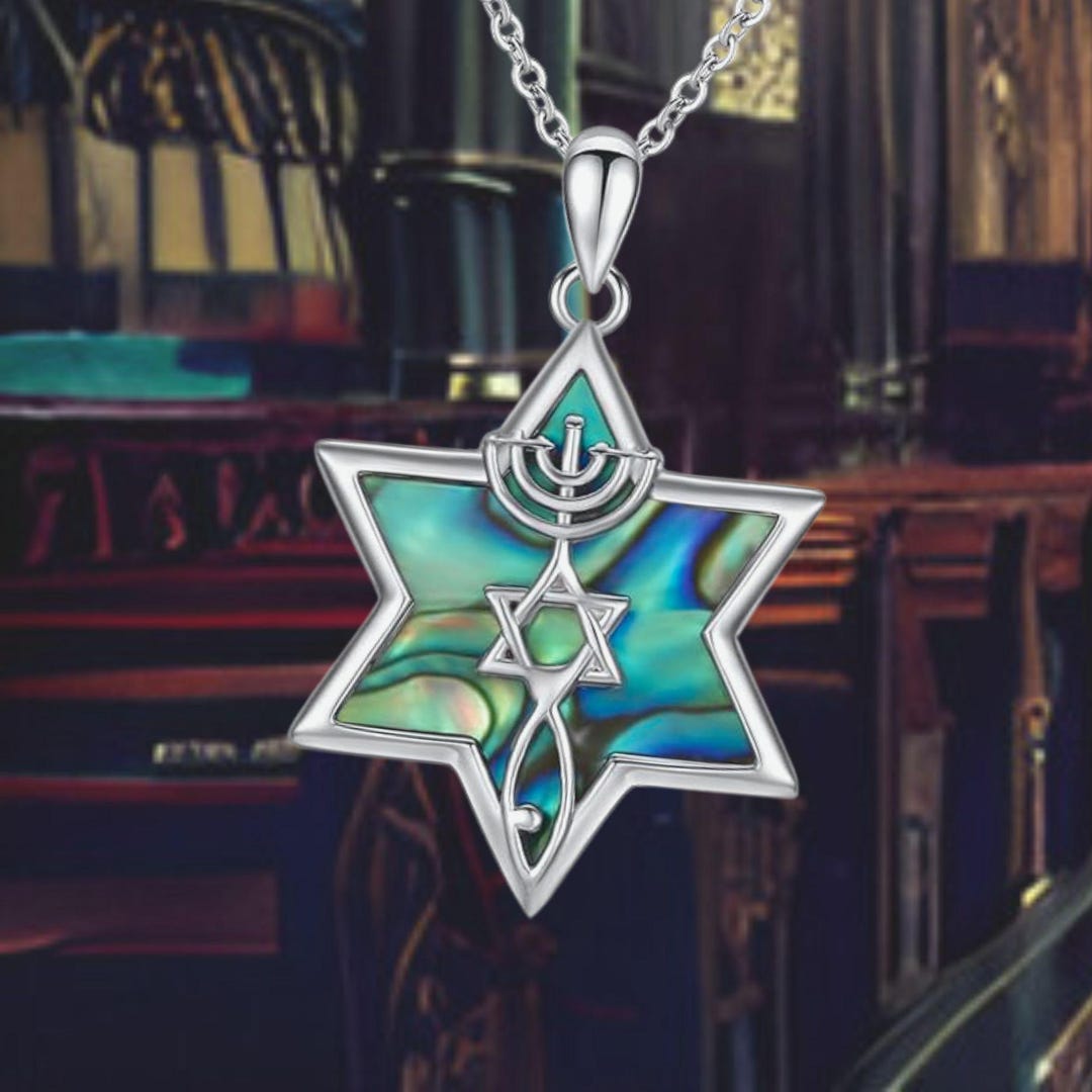 Jewish Star of David Necklace Abalone Shell 925 Sterling Silver Jewish ...