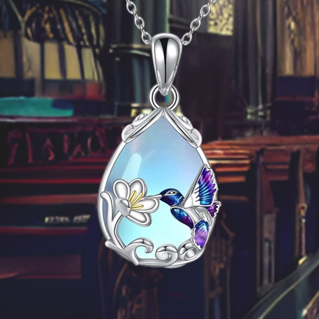 925 Sterling Silver Hummingbird Moon Necklace Jewelry Engraved Strong ...
