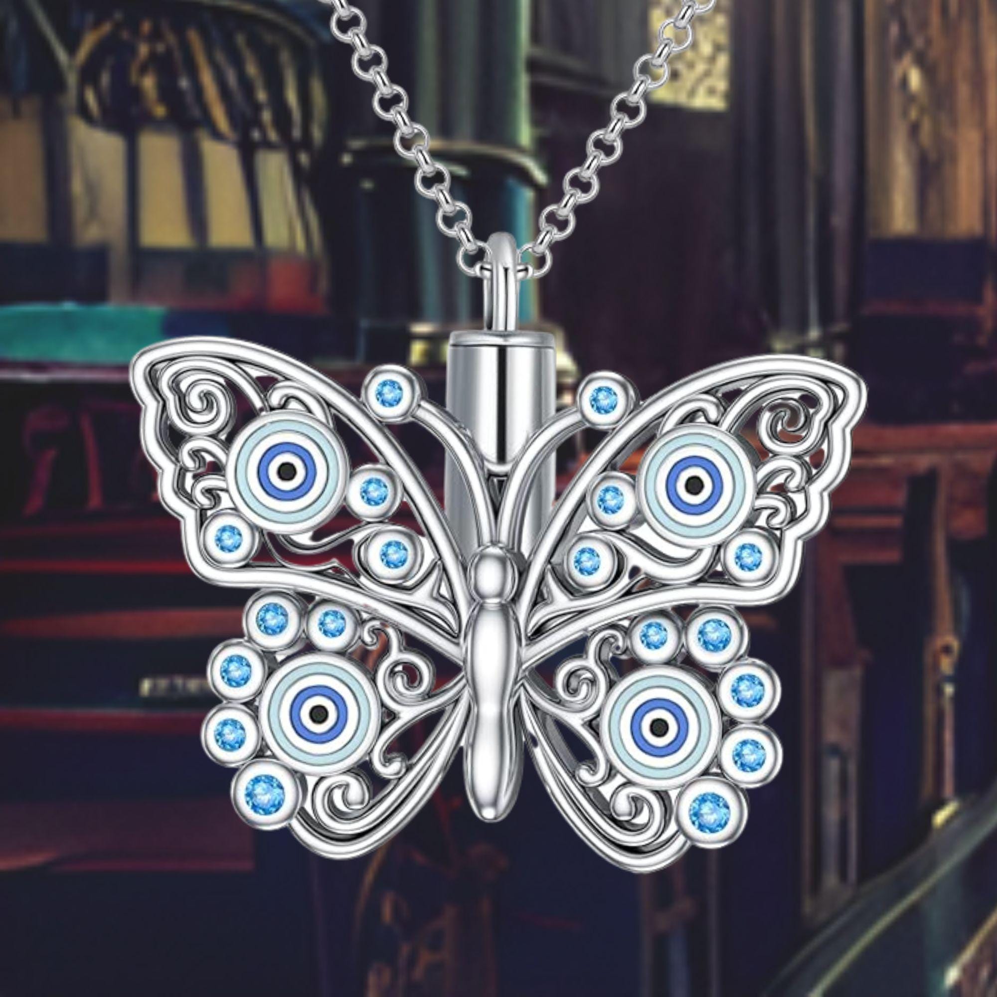 Butterfly Evil Eye Urn Necklace for Ashes 925 Sterling Silver - Etsy