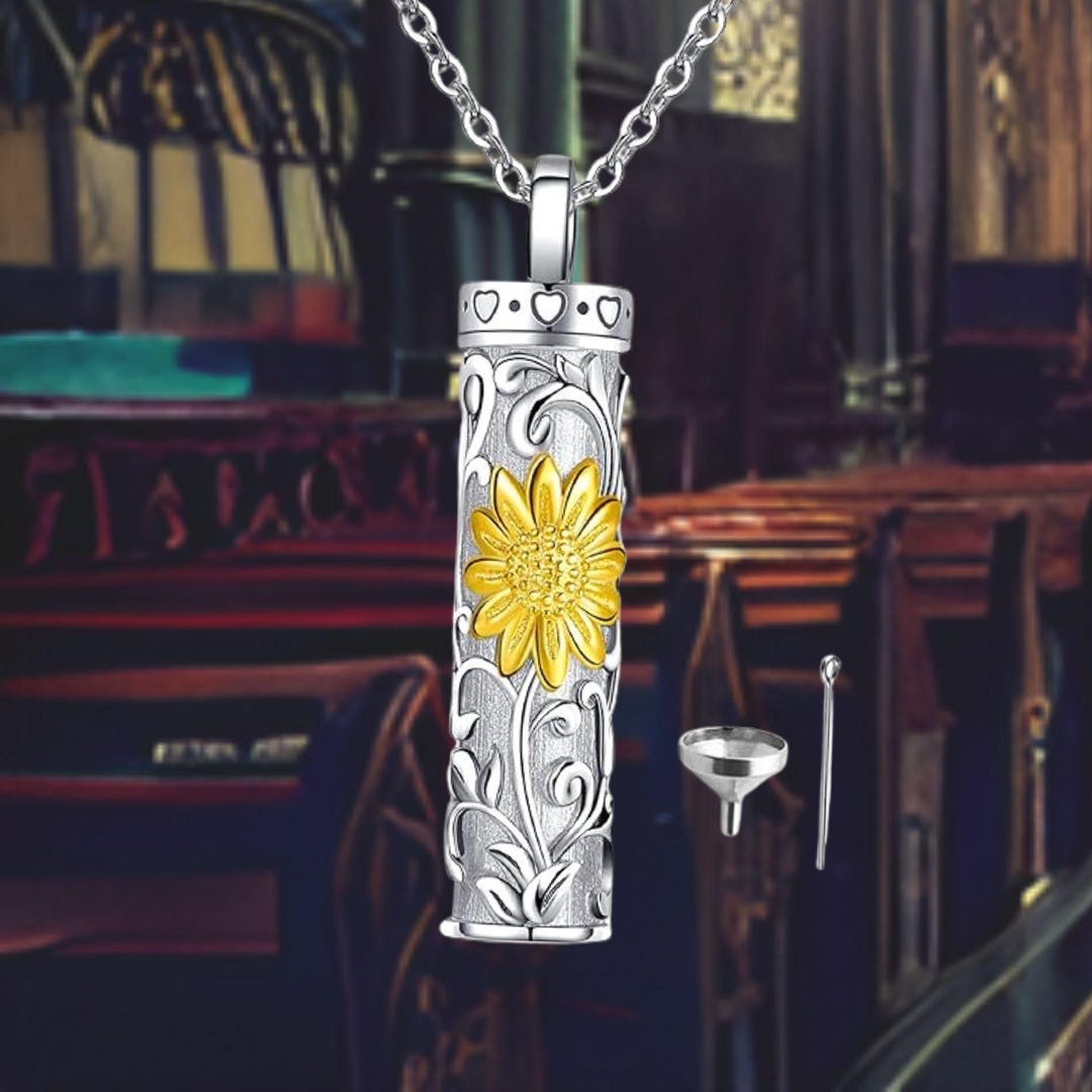 Sunflower Celtic Urn Necklace Cylinder Bar Sterling Silver - Etsy