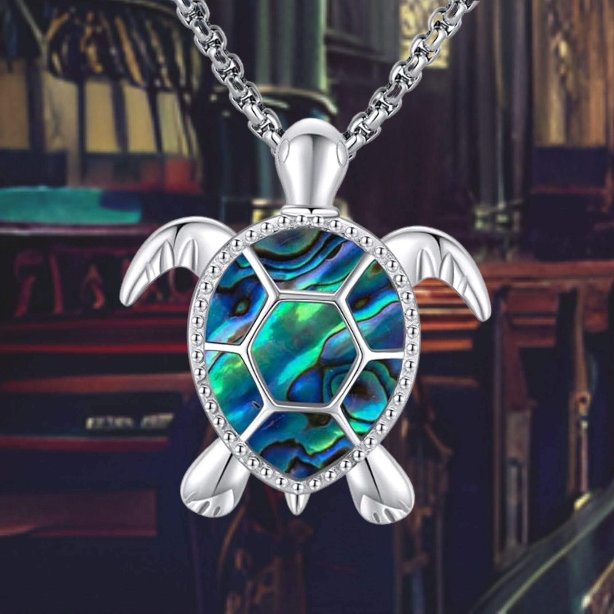 Turtle Necklace Abalone Shell Animal Silver Necklace for Women Men - Etsy