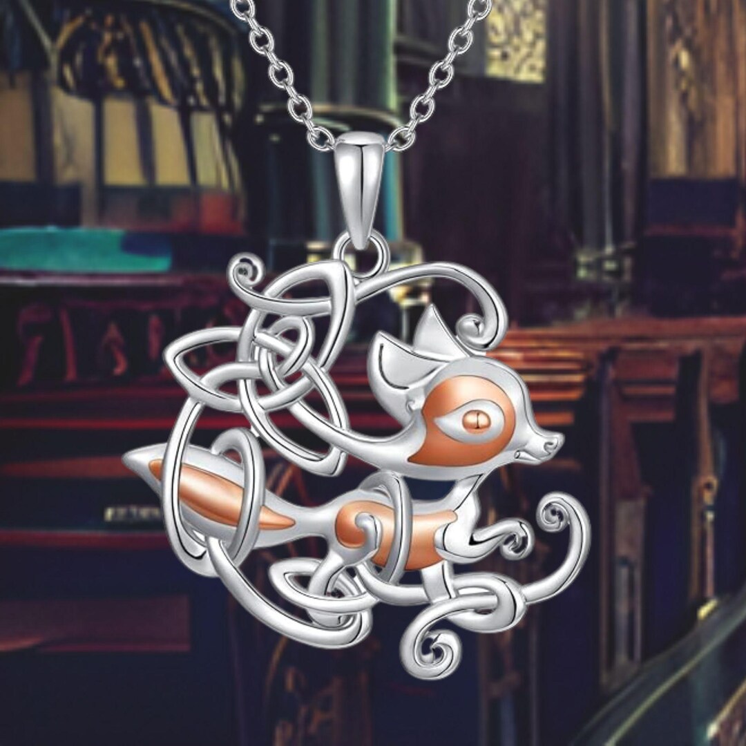 Fox Celtic Knot Necklace Sterling Silver Animal Themed Jewelry - Etsy