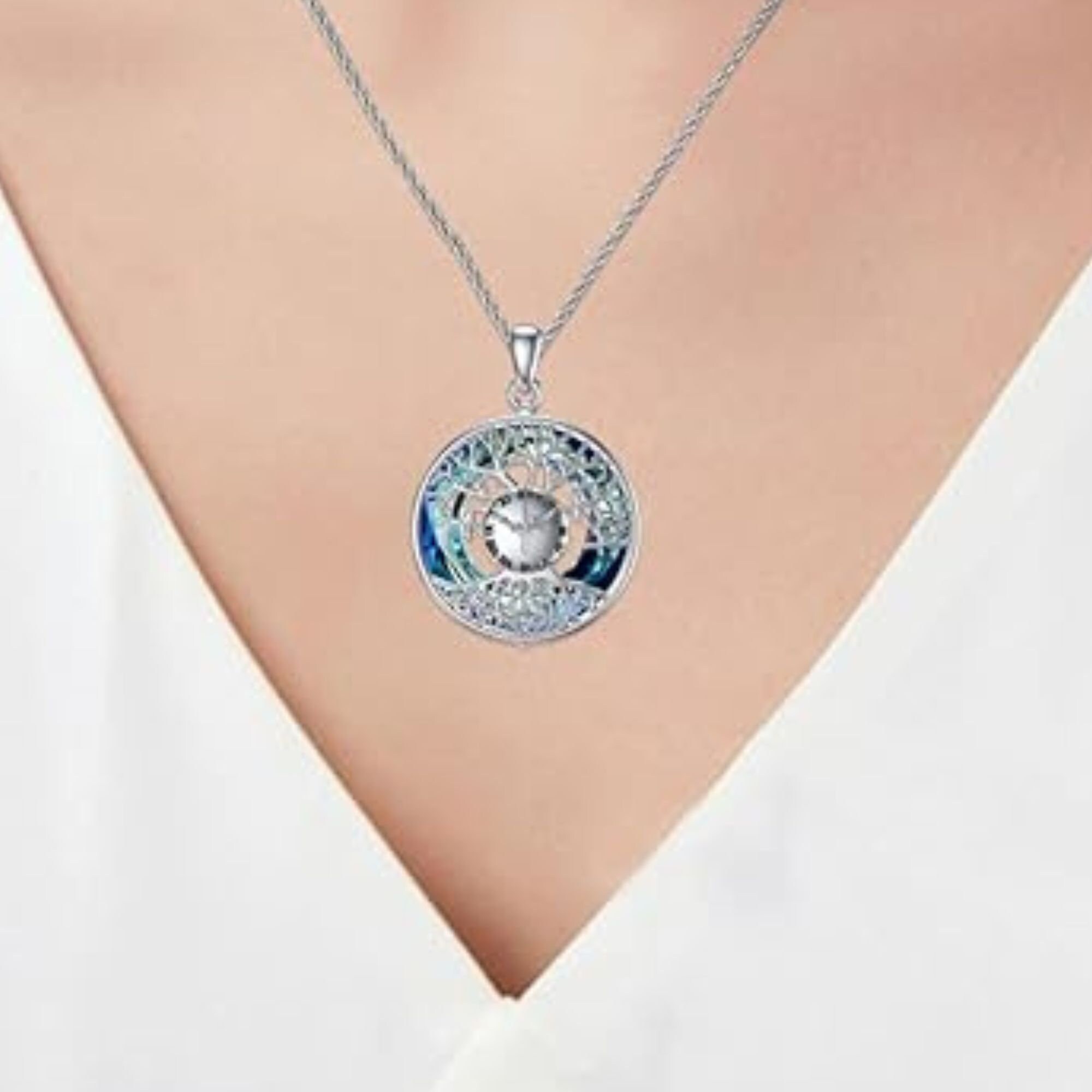 Tree of Life Time Clock Necklace for Women Sterling Silver Crystal ...