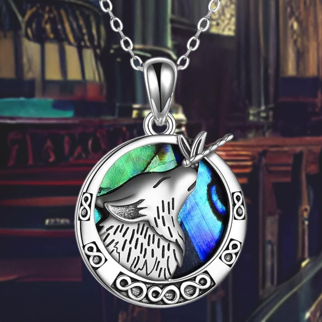 Wolf Dragonfly Necklace With Abalone Shell - Etsy