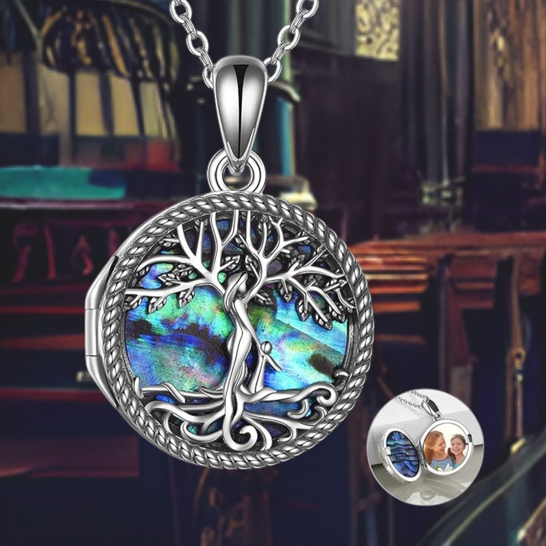Tree of Life Locket Necklace Sterling Silver Abalone Shell Tree of Life ...