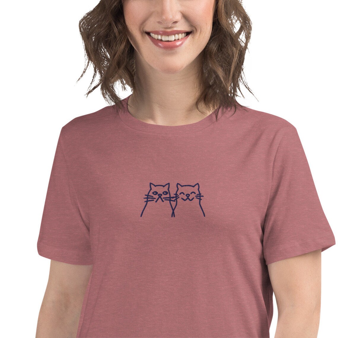 Women's Relaxed T-shirt With Fun Cat Embroidery Design - Etsy