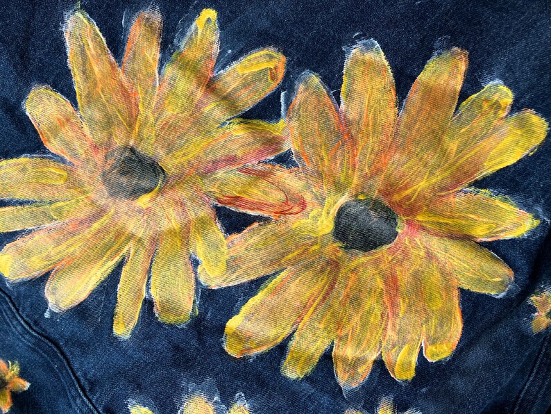 Hand Painted Sunflower Denim Jacket, Jean Jacket, Upscaled Custom ...