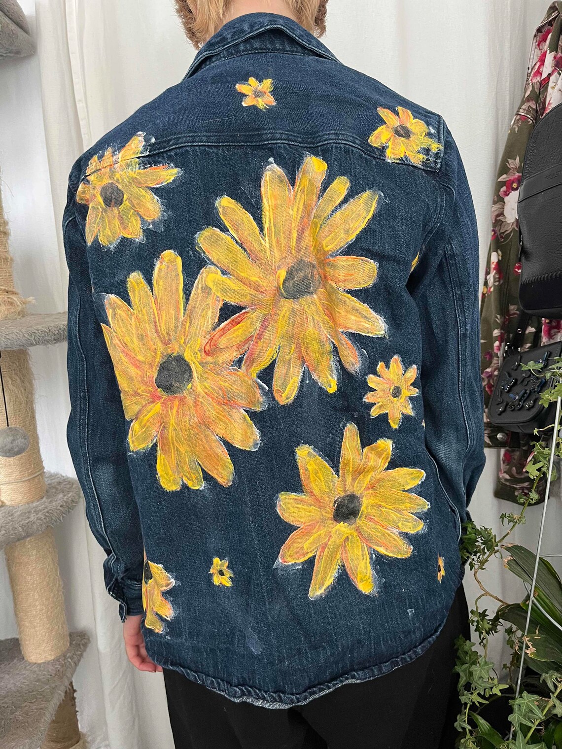 Hand Painted Sunflower Denim Jacket, Jean Jacket, Upscaled Custom ...
