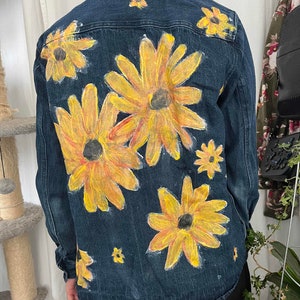 Hand Painted Sunflower Denim Jacket, Jean Jacket, Upscaled Custom ...