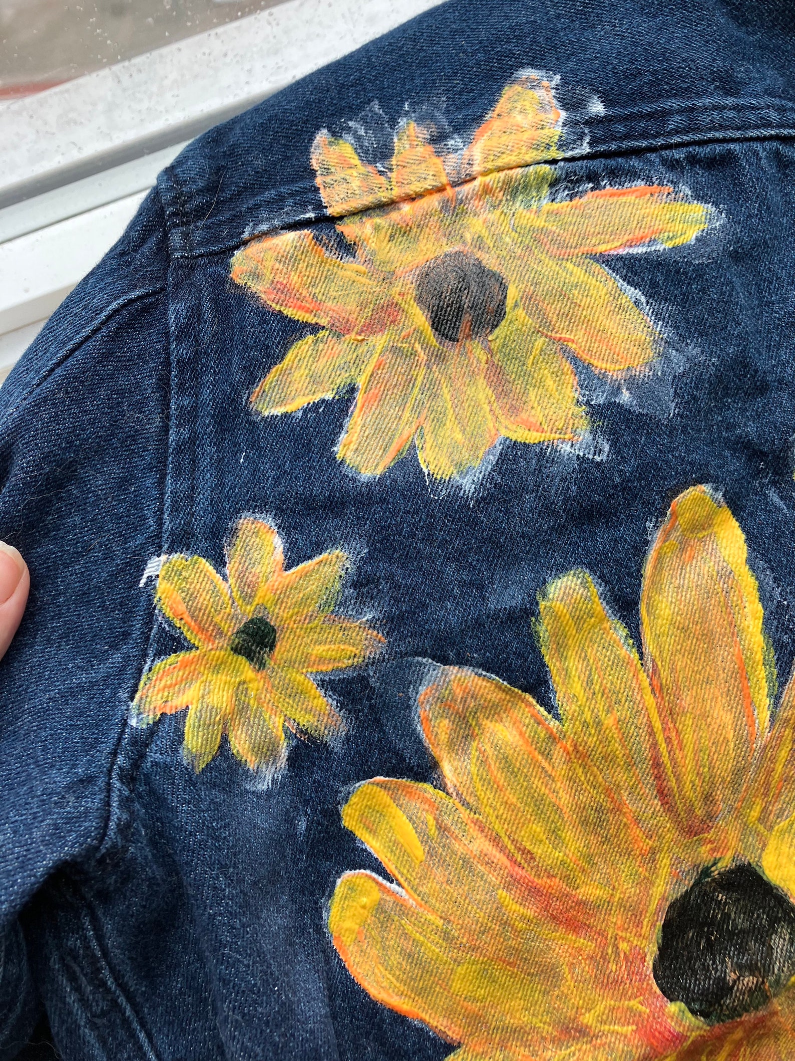 Hand Painted Sunflower Denim Jacket, Jean Jacket, Upscaled Custom ...