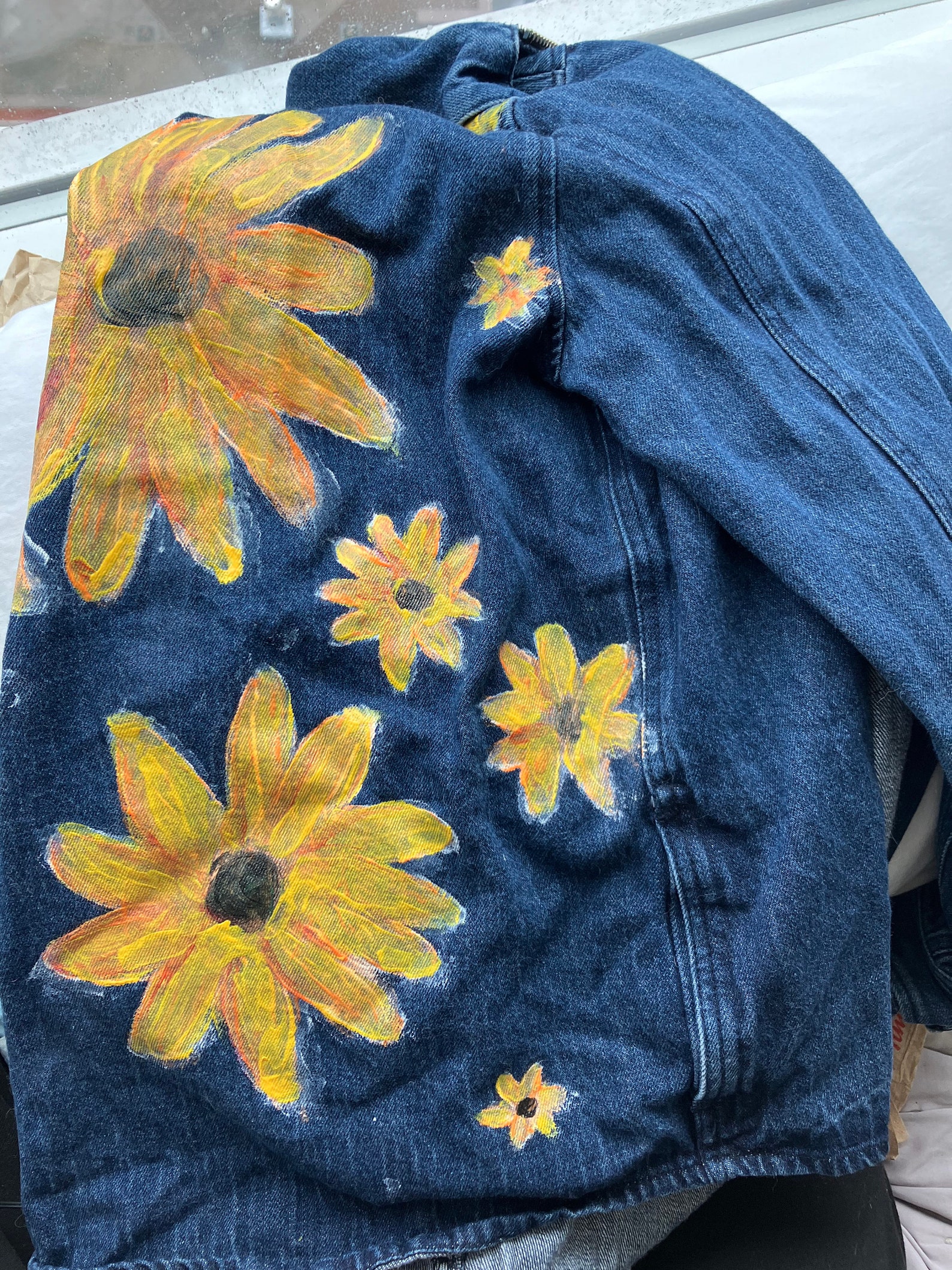 Hand Painted Sunflower Denim Jacket, Jean Jacket, Upscaled Custom ...