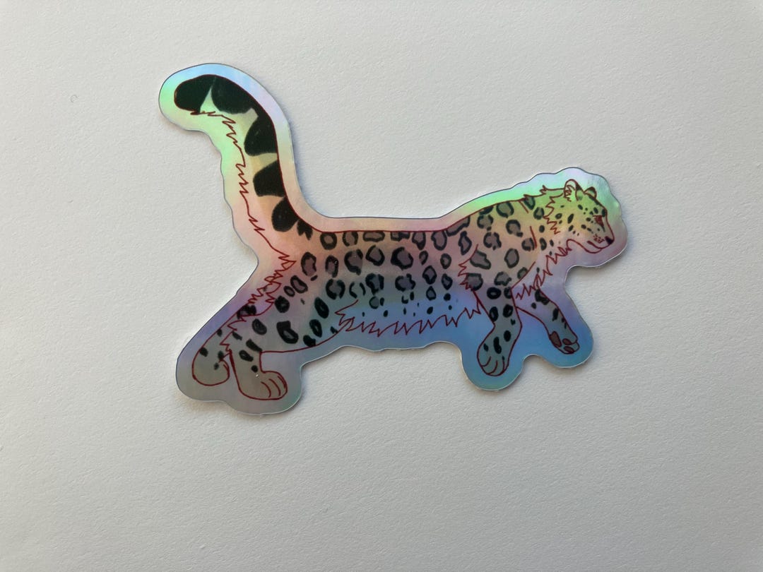Holographic Snow Leopard Sticker, Vinyl Matte Sticker, Wild Cat Sticker ...