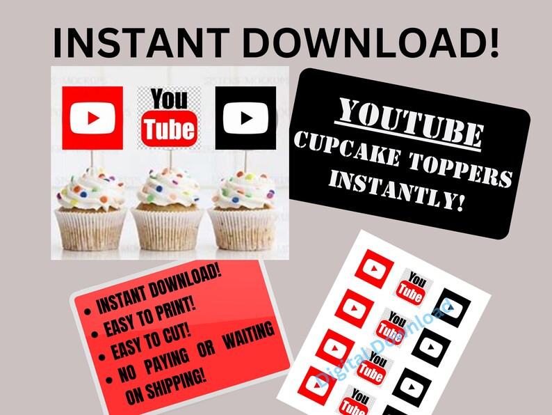 Youtube Cupcake Toppers Printable - Etsy
