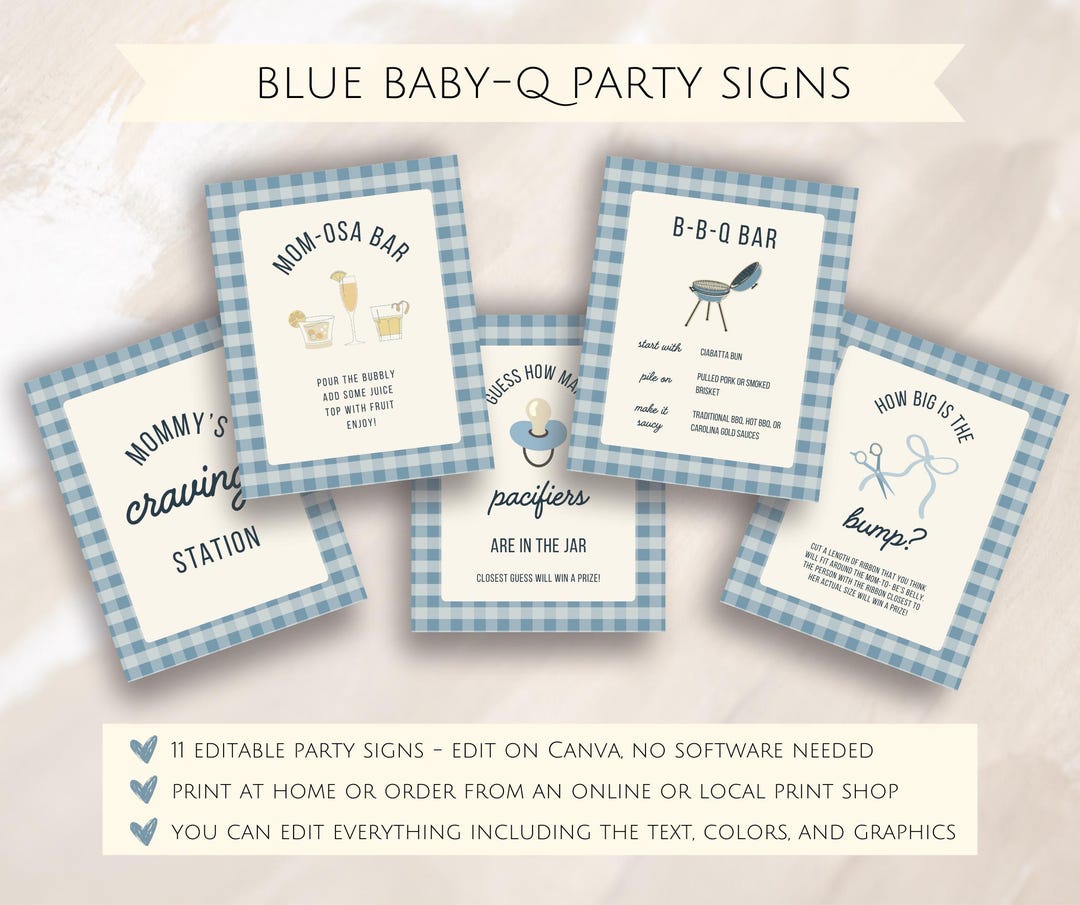 Blue Baby-q Barbecue Baby Shower Party Signs | BBQ Bar Menu Sign ...