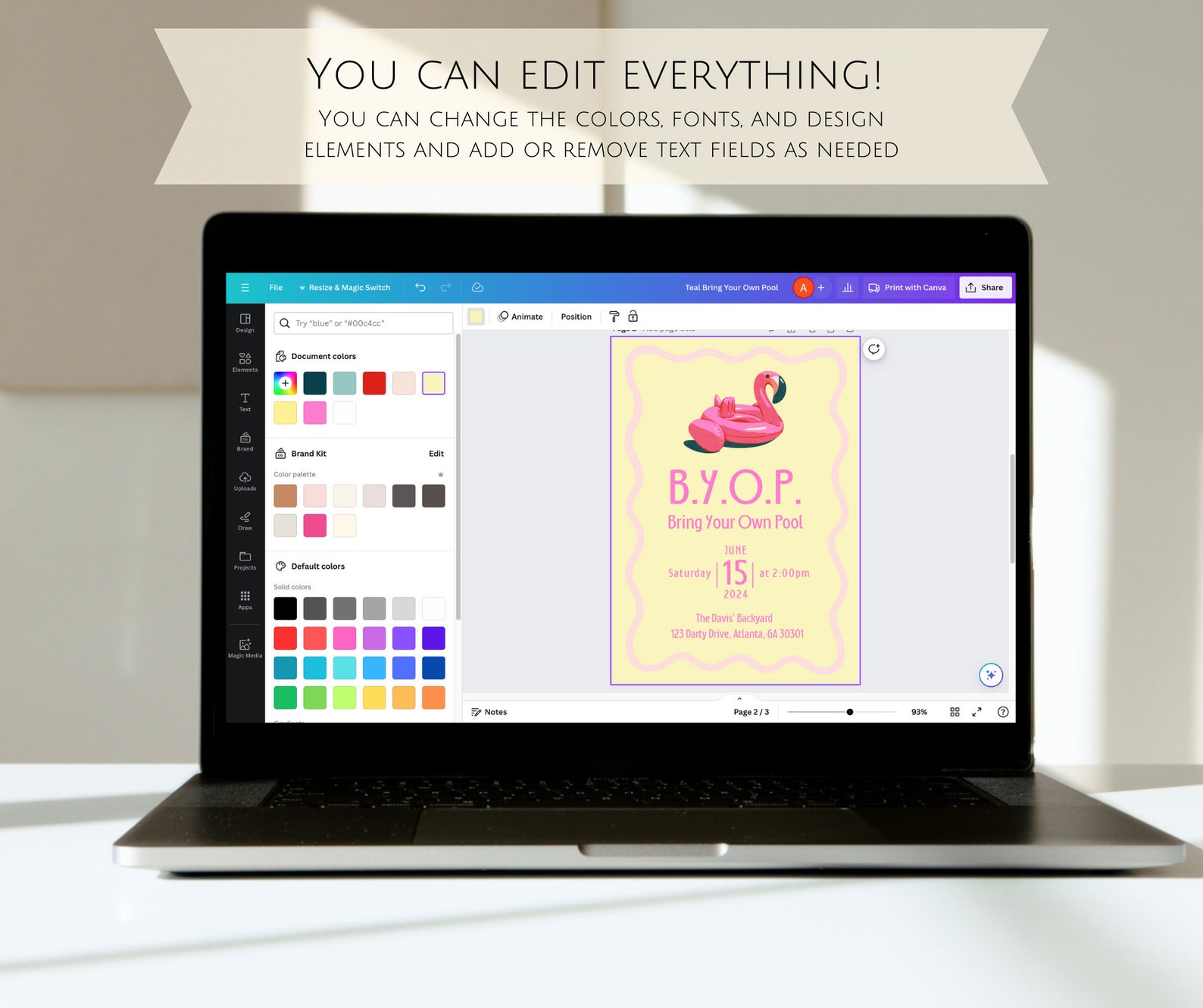 Teal Bring Your Own Pool Party Invitation Template Digital Summer Party ...