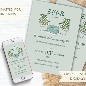 BYOB Party Invitation Template 30th Birthday Invite for Men Backyard ...
