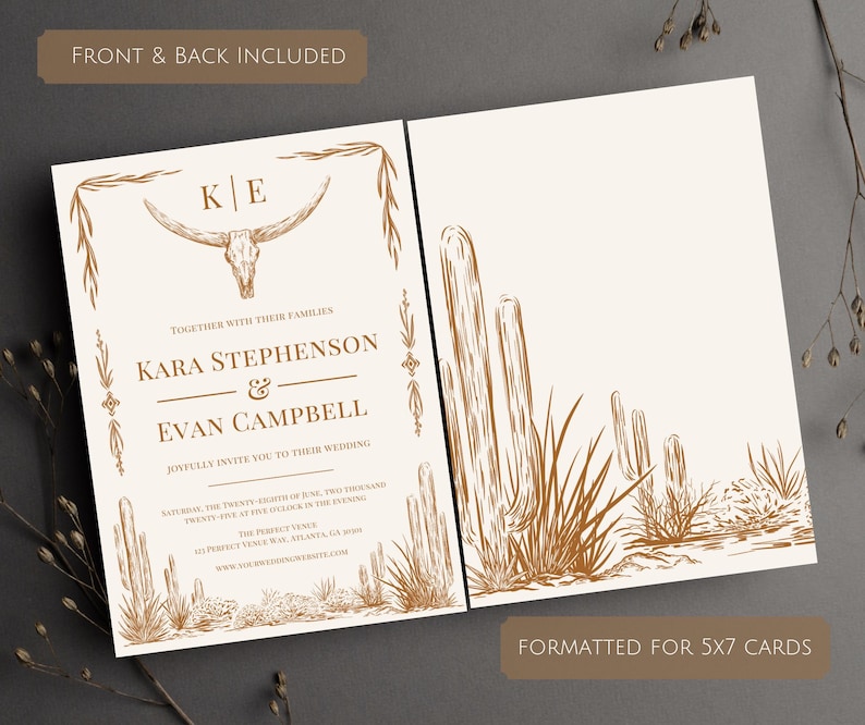 Rustic Western Wedding Invitation Template | Elegant Desert Wedding ...