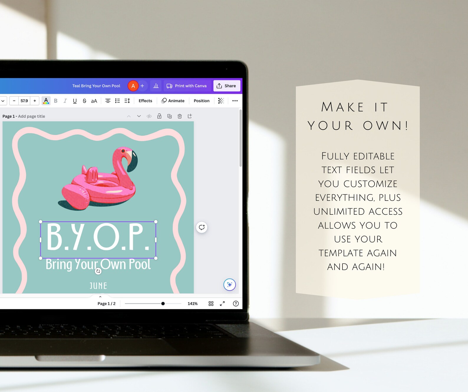 Teal Bring Your Own Pool Party Invitation Template Digital Summer Party ...