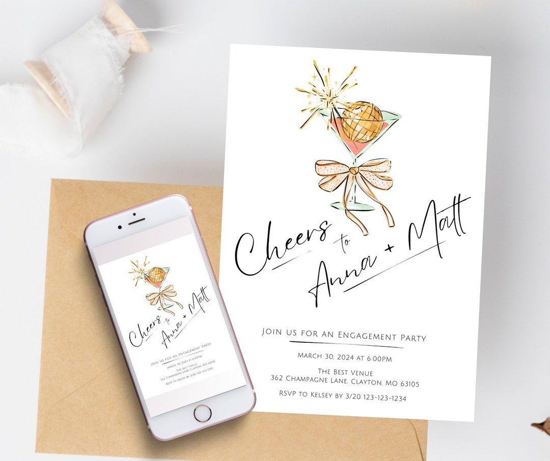 Cheers Disco Engagement Party Invitation Template Funky Couples Shower ...