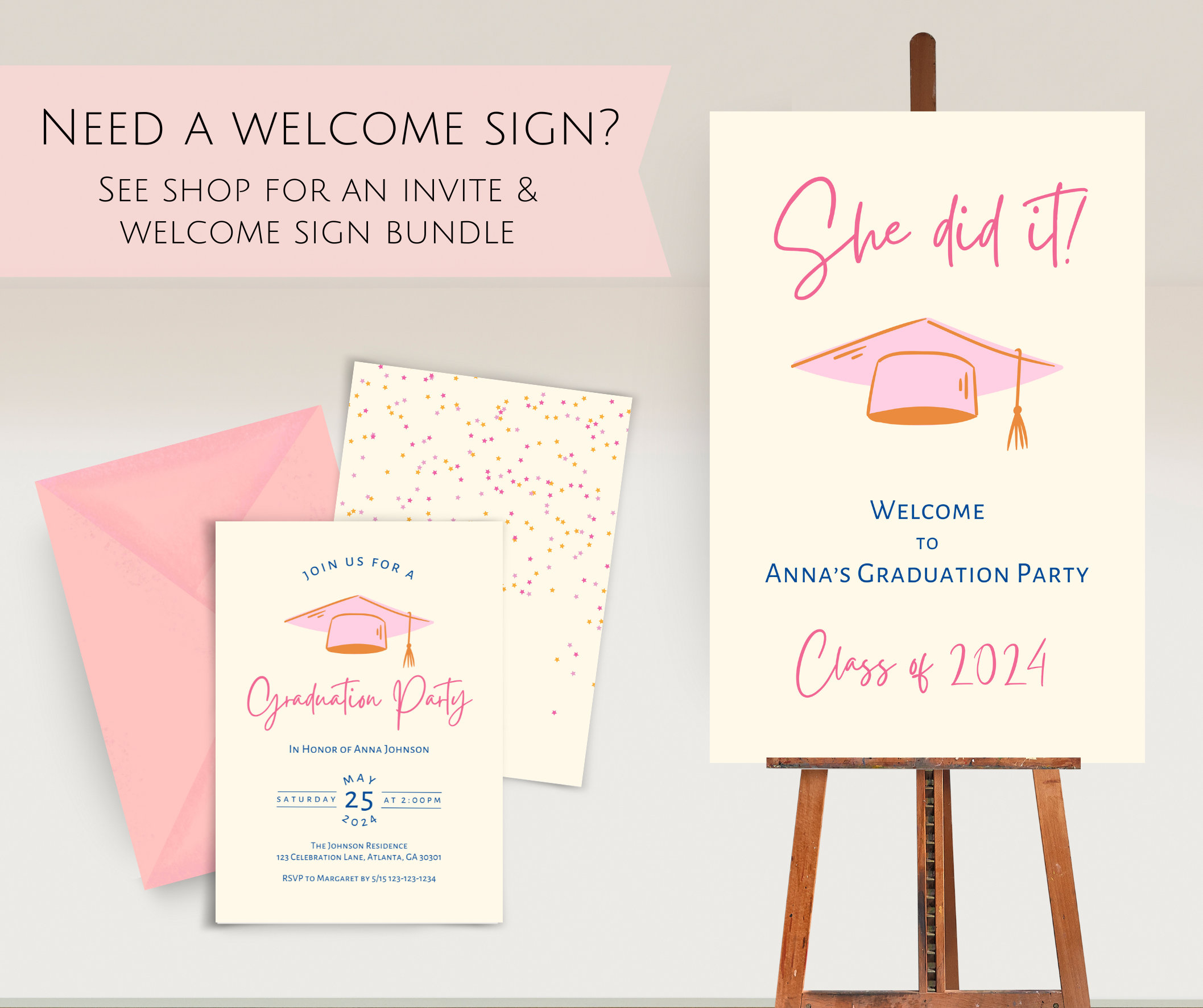 Girly Graduation Party Invitation Digital Download Editable Template ...