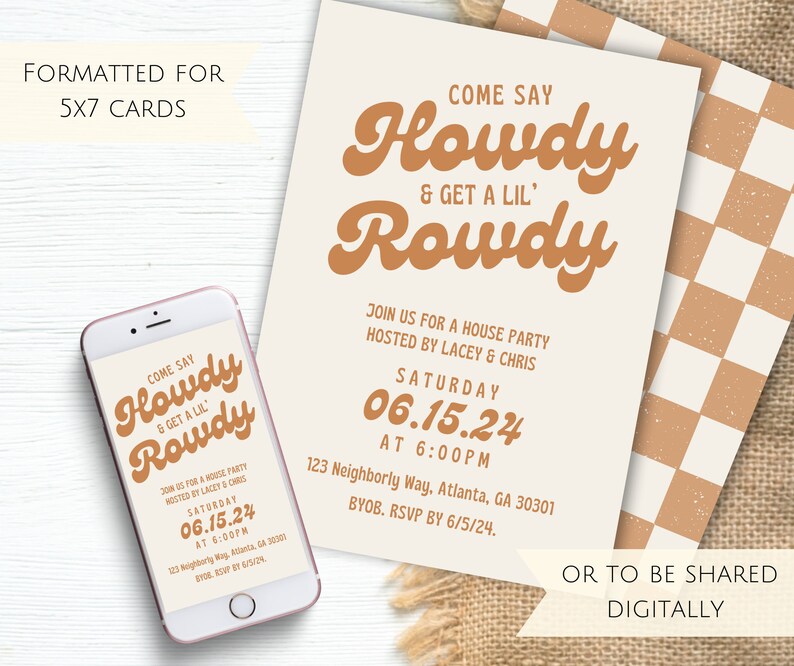 Retro Modern House Party Printable Invitation Template Funky ...