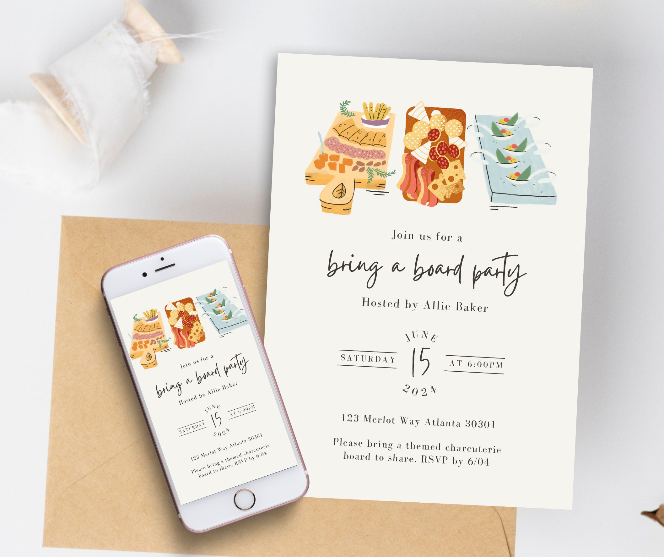 Cute Charcuterie Board Party Invitation Template Girls Night Invite ...