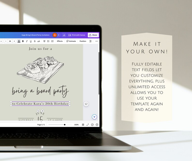 Charcuterie Board Party Invitation | Digital Download Editable Template ...