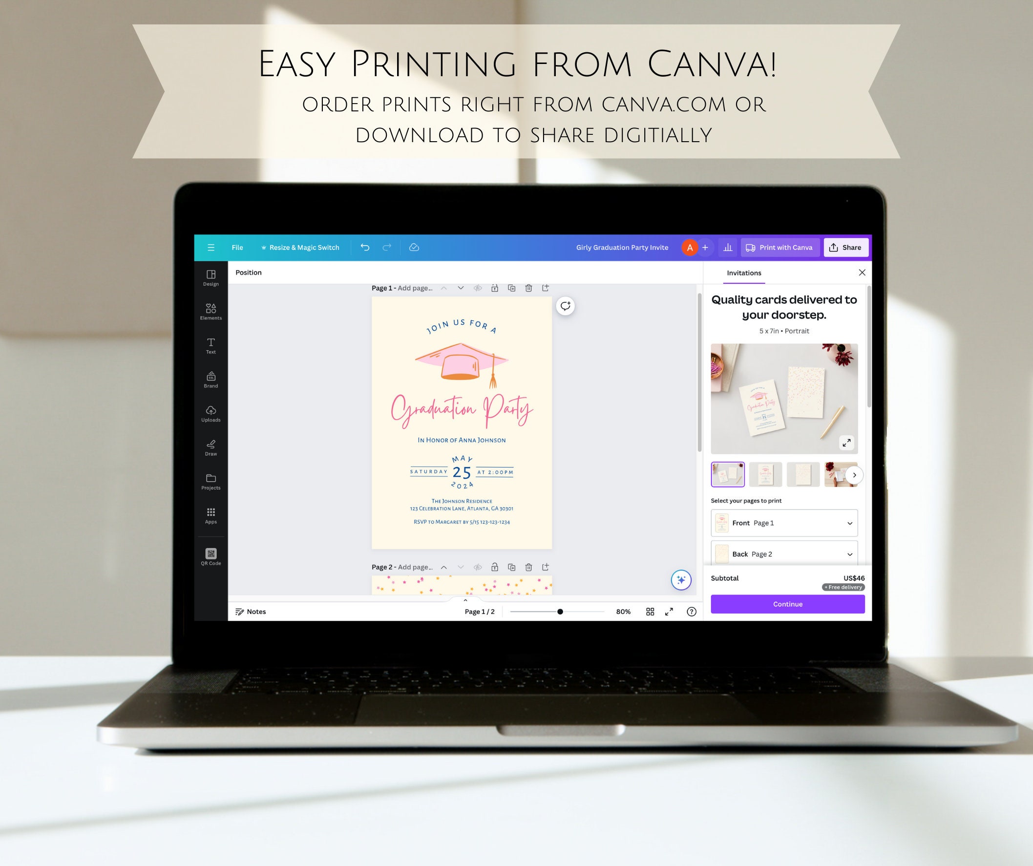 Girly Graduation Party Invitation Digital Download Editable Template ...