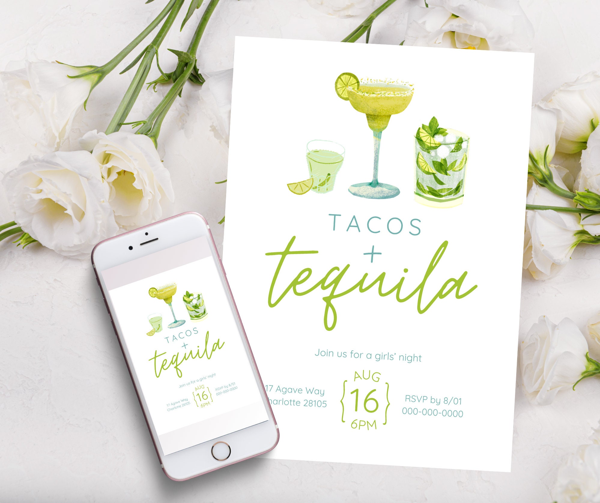 Tacos and Tequila Margarita Party Invitation Digital Download Editable ...
