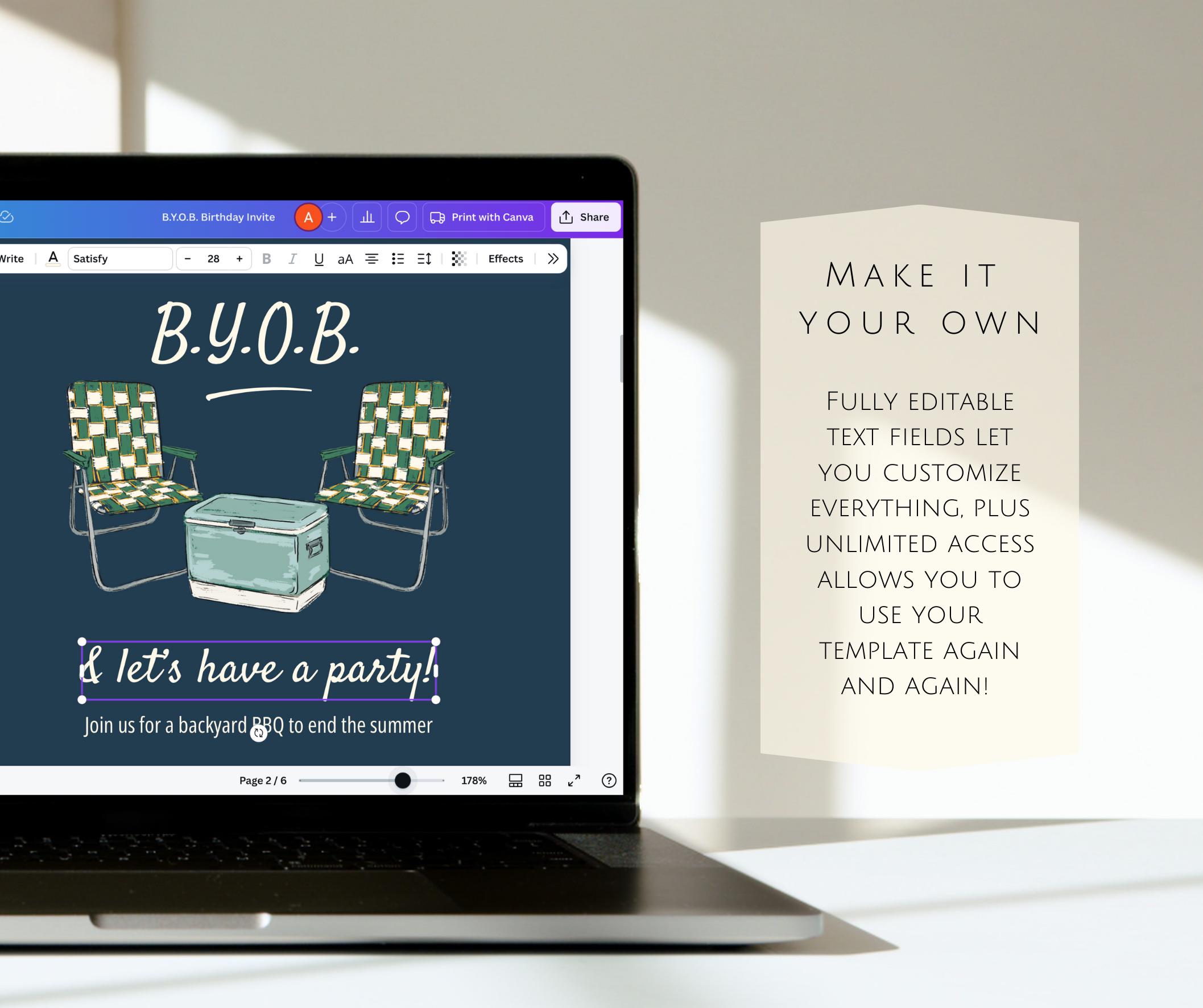 BYOB Party Invitation Template 30th Birthday Invite for Men Backyard ...