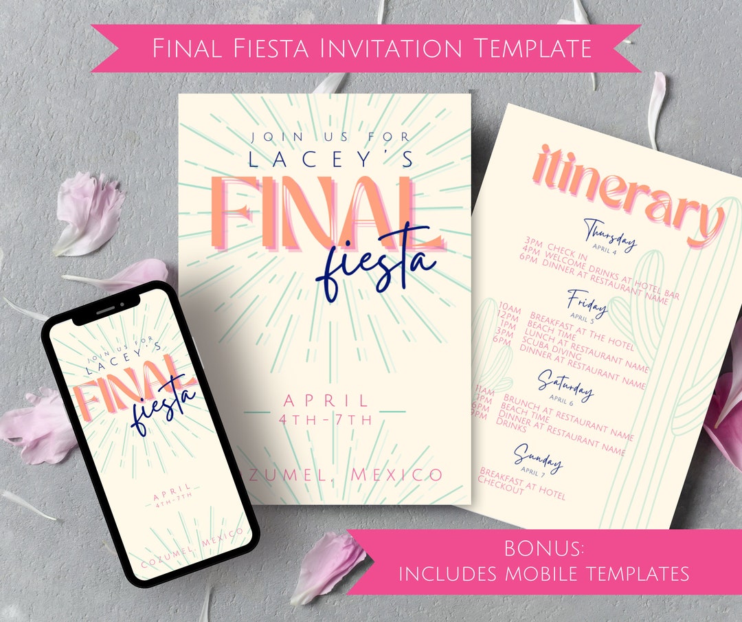 Final Fiesta Bachelorette Invitation Template Pack | Mobile and Print ...