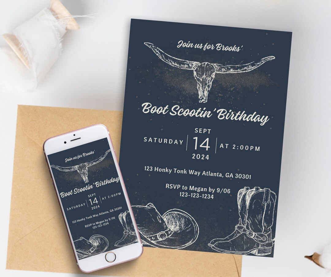 Boot Scootin' Birthday Invitation Template L Digital Download Editable ...