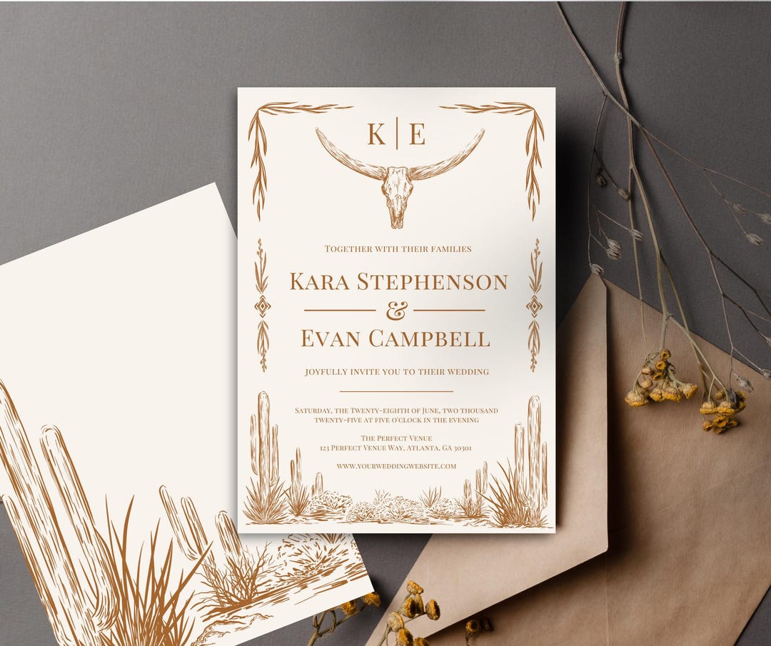 Rustic Western Wedding Invitation Template | Elegant Desert Wedding ...
