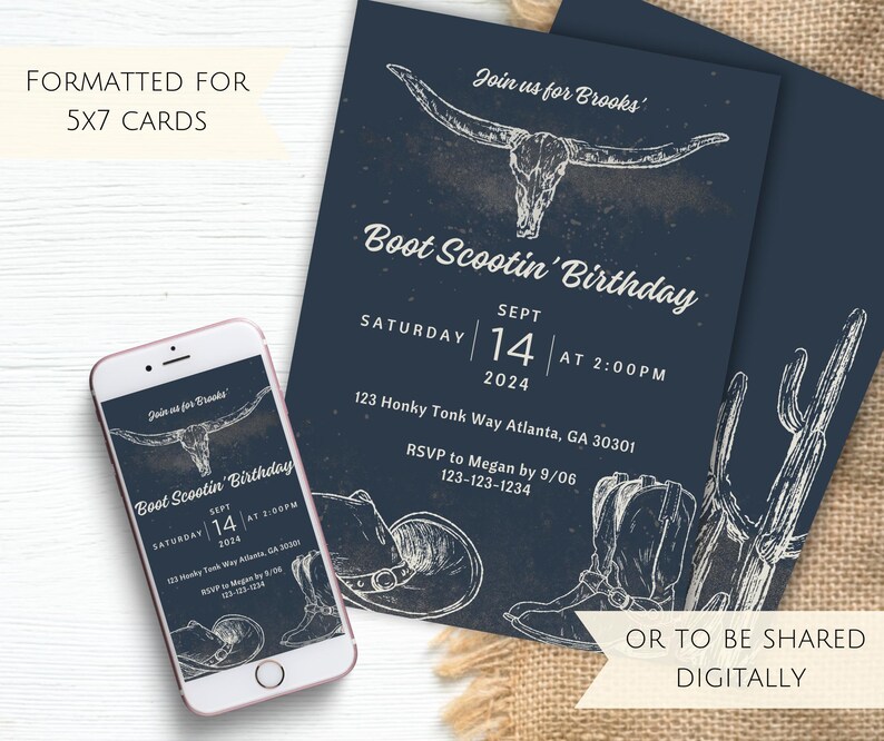 Boot Scootin' Birthday Invitation Template L Digital Download Editable ...