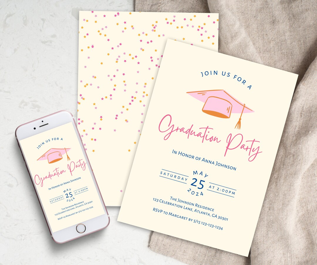 Girly Graduation Party Invitation | Digital Download Editable Template ...