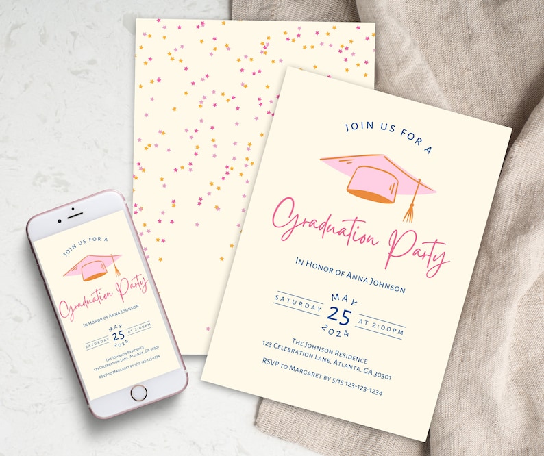 Girly Graduation Party Invitation Digital Download Editable Template ...