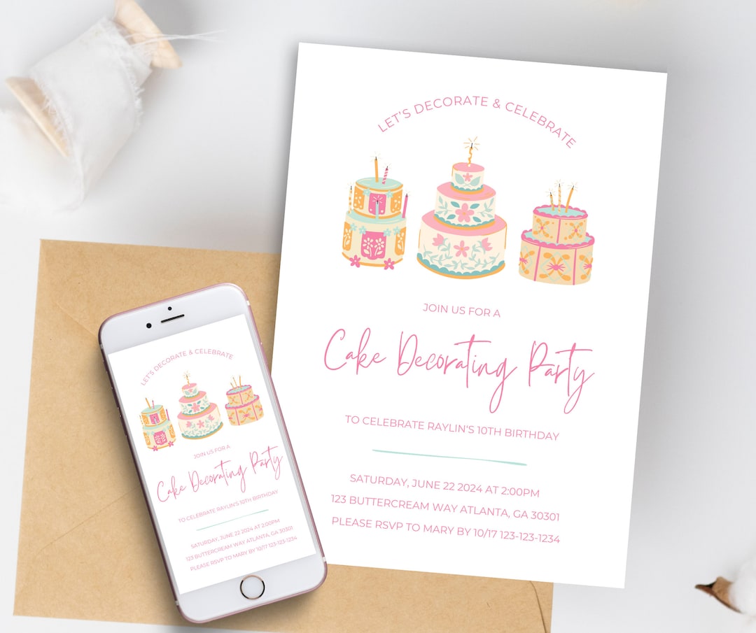 Cute Cake Decorating Party Invitation Minimalist Baking Birthday Party ...