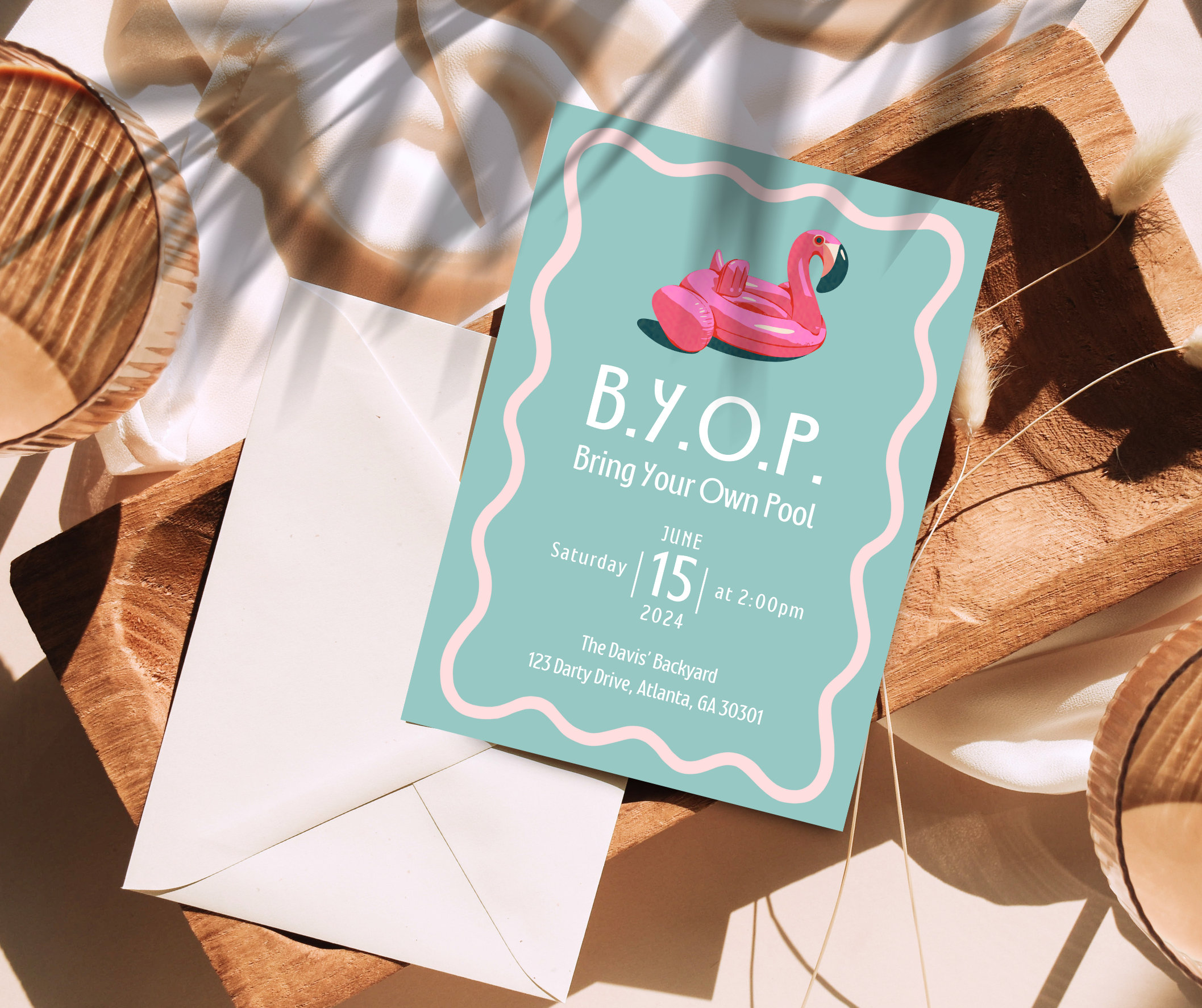 Teal Bring Your Own Pool Party Invitation Template Digital Summer Party ...