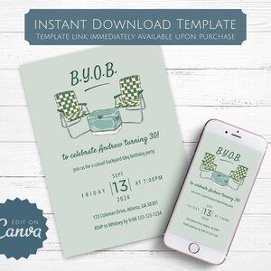 BYOB Party Invitation Template 30th Birthday Invite for Men Backyard ...