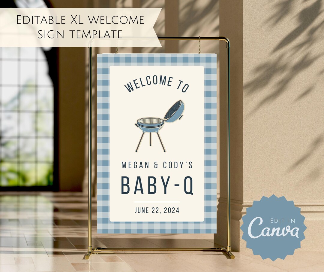 Blue Baby-q Welcome Sign Editable Template Bbq Baby Shower Gender ...