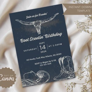 Boot Scootin' Birthday Invitation Template L Digital Download Editable ...