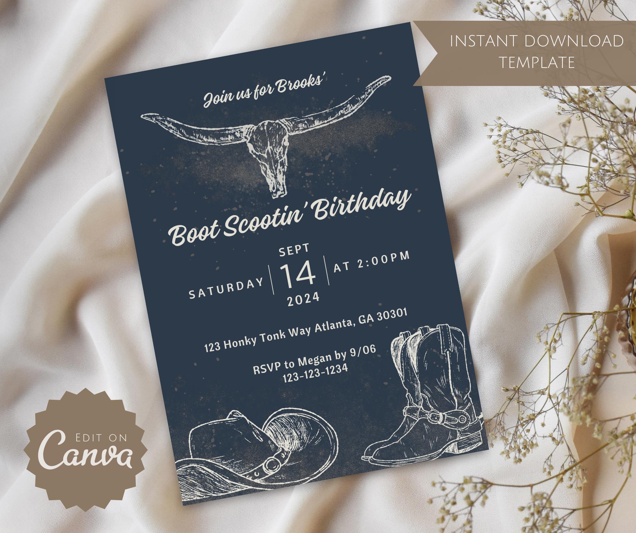 Boot Scootin' Birthday Invitation Template L Digital Download Editable ...