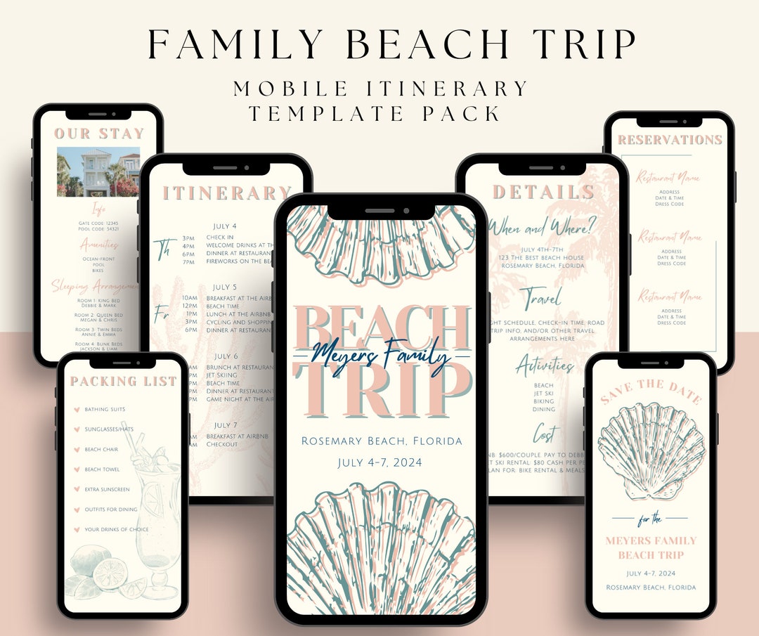 Family Beach Trip Mobile Itinerary | Family Vacation Invitation Digital ...