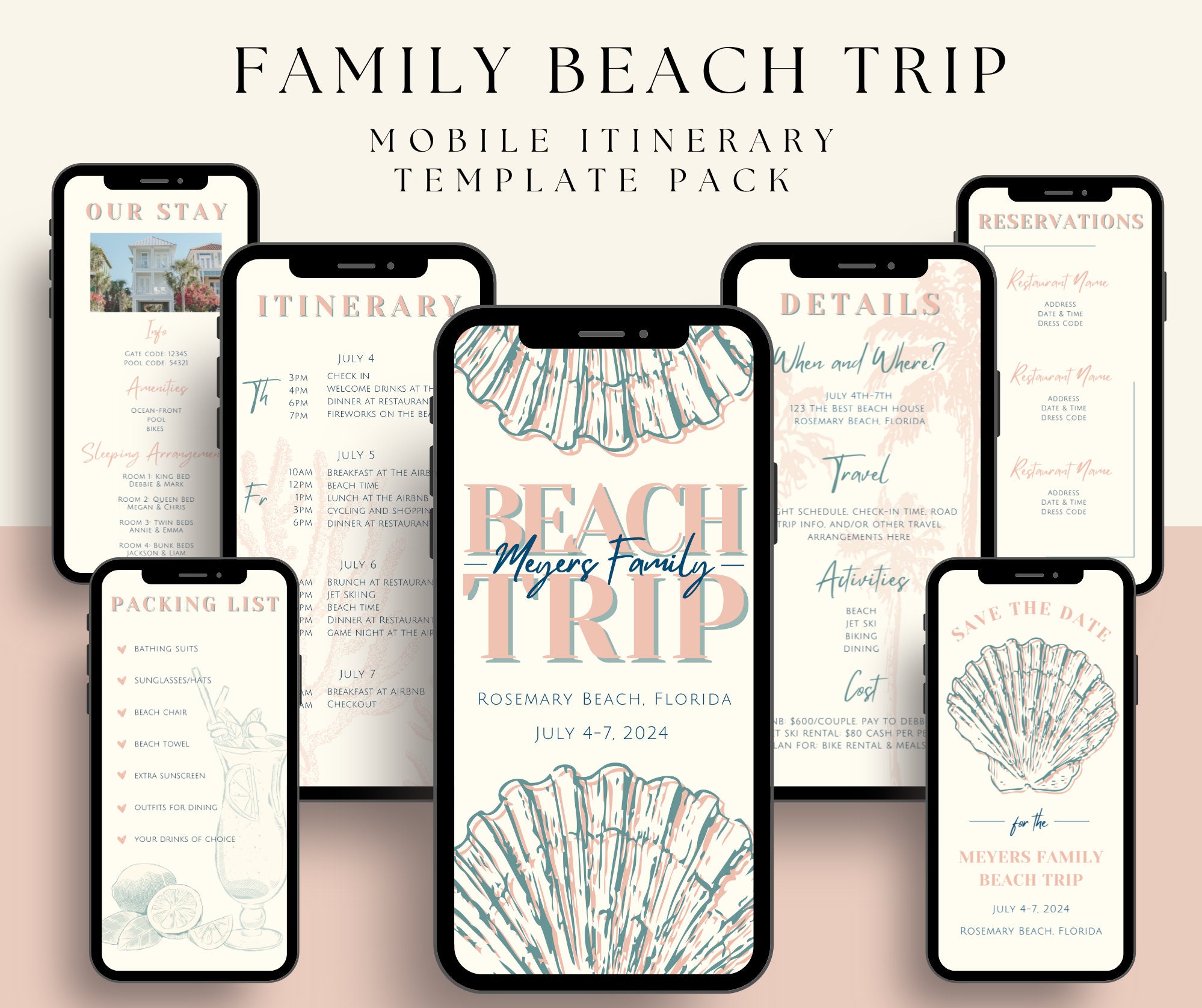 Family Beach Trip Mobile Itinerary | Family Vacation Invitation Digital ...