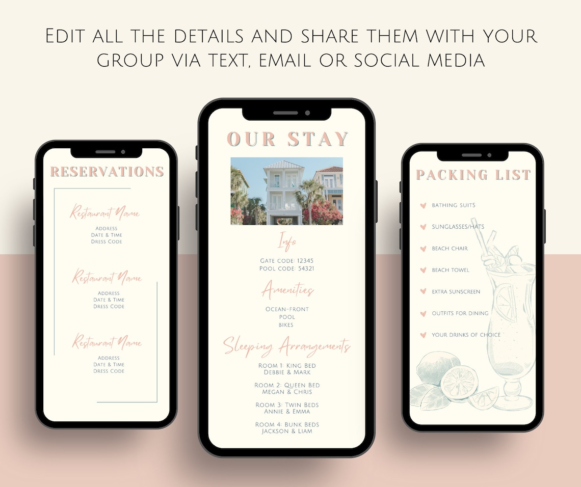 Family Beach Trip Mobile Itinerary | Family Vacation Invitation Digital ...