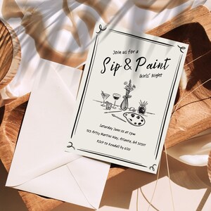 Hand Drawn Sip and Paint Invitation Template Girls Night Paint Party ...