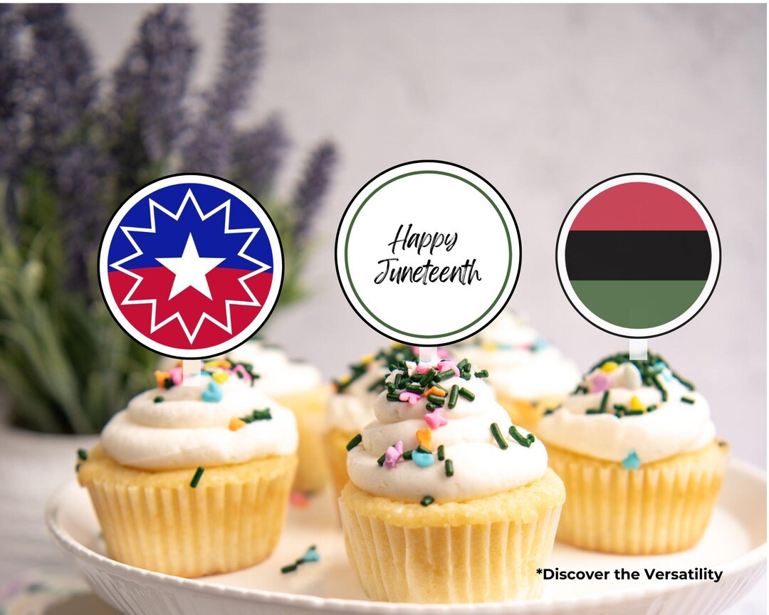 Juneteenth Cupcake Toppers, Tags, Labels & Stickers – Dual Flag Edition ...