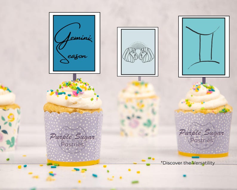 Gemini Zodiac Cupcake Toppers, Labels or Tags P.D.F. Printable Party ...