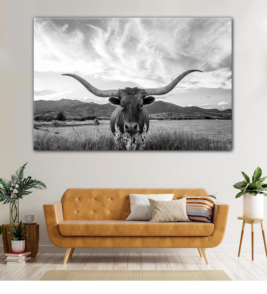 Texas Longhorn Art, Longhorn Cow Canvas Wall Art, Longhorn Canvas Print ...